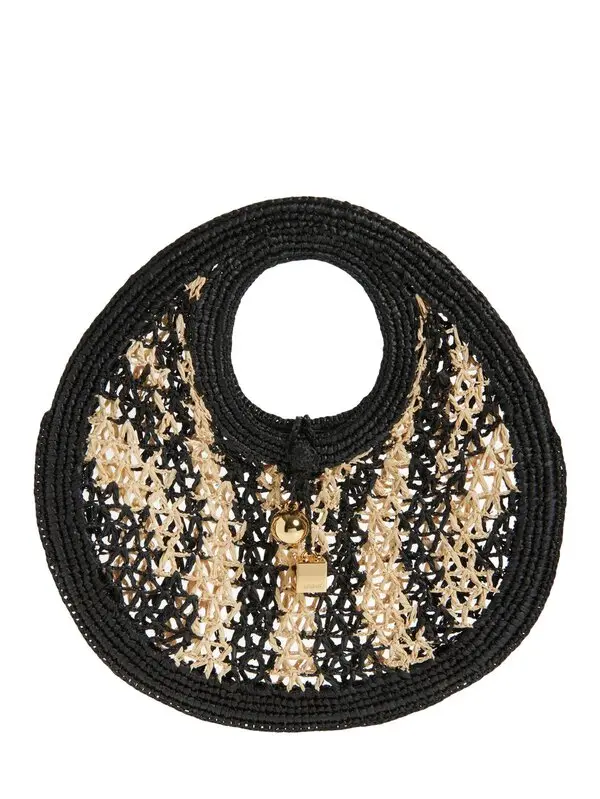 Jacquemus Le Petit Rond Spiaggia Raffia Handbag - Natural / Black 1fy