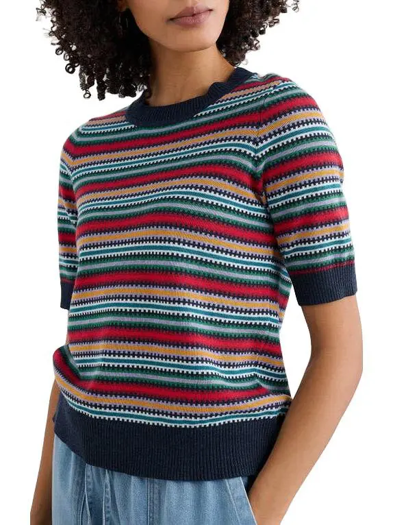 SEASALT CORNWALL Rock Bell Striped Organic Cotton Sweater - Knit Zig Zag Clover Maritime