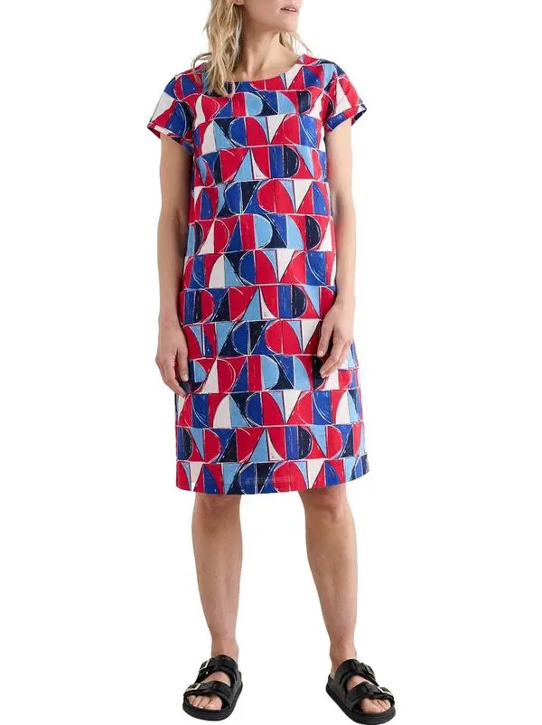 SEASALT CORNWALL River Cove Printed Shift Dress - Sail Geo Scarlet