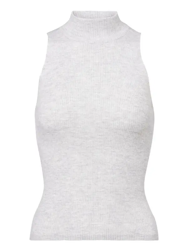 Brunello Cucinelli Ribbed Knit Mock Neck Top - Grey
