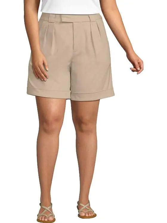 LANDS' END Chino High-rise Pleated 7" Shorts - Champagne