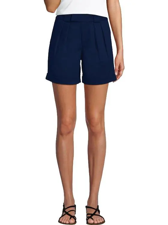 LANDS' END Chino High-rise Pleated 7" Shorts - Deep Sea Navy
