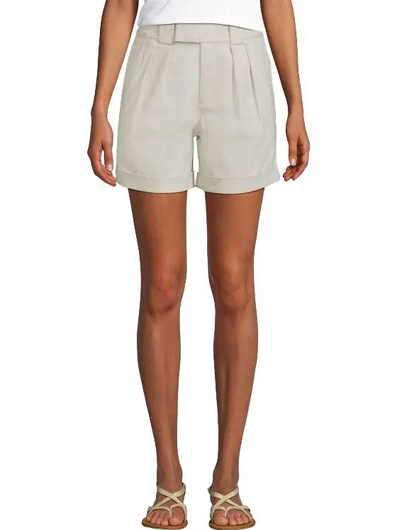 LANDS' END Chino High-rise Pleated 7" Shorts - Light Stone