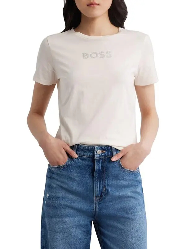 Hugo Boss Rhinestone Embellished Cotton T-shirt - White