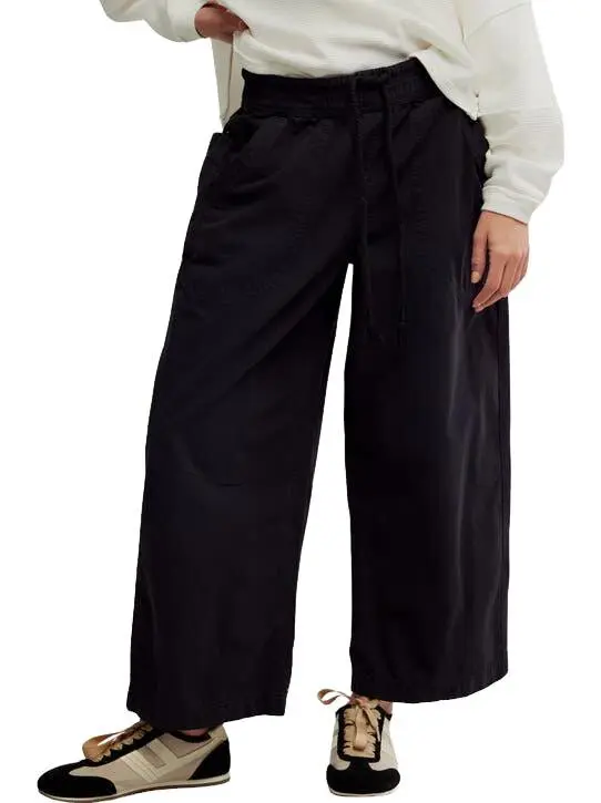 Free People Easy Peasy Wide Leg Drawstring Pants - Black
