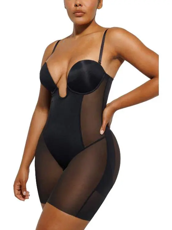 SHAPELLX Deep Plunge Butt Lifting Shaping Bodysuit - Matte Black