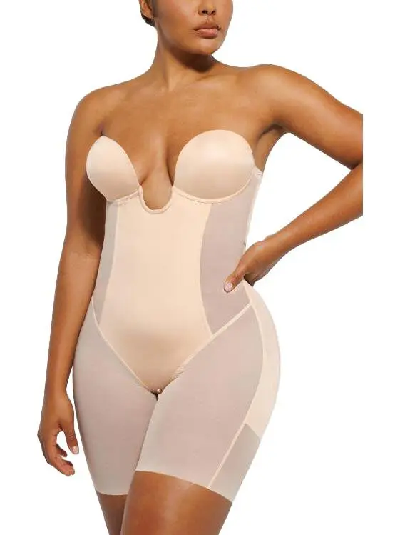 SHAPELLX Deep Plunge Butt Lifting Shaping Bodysuit - Pinkish Beige
