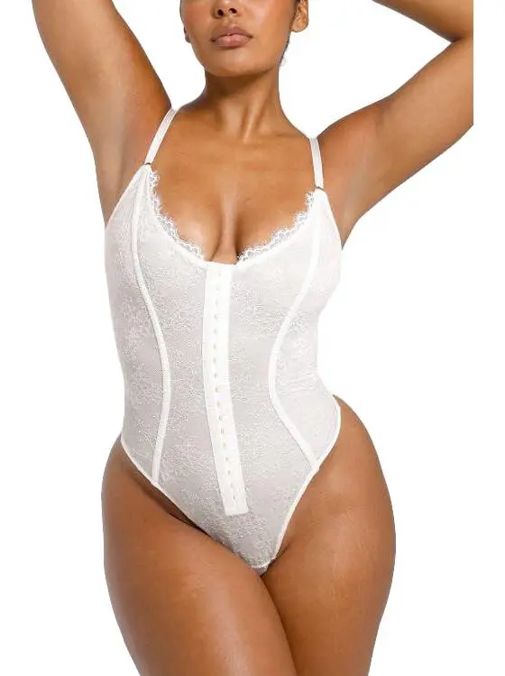 SHAPELLX Lace Thong Bodysuit - Ivory White