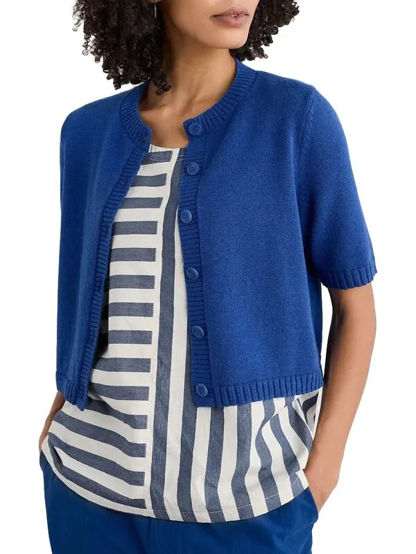 SEASALT CORNWALL Gillan Creek Organic Cotton Cardigan - Knit Melange Bright Marine