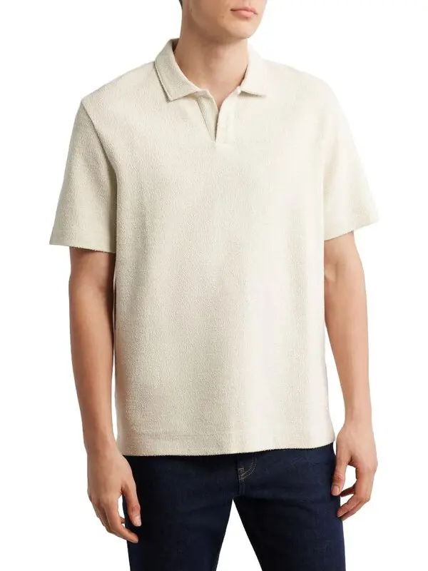BOSS Pye Textured Johnny Collar Polo - Open White