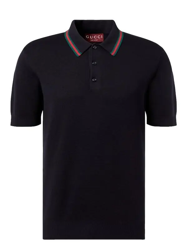 Gucci Web Stripe Silk And Cotton Polo Shirt - Blue