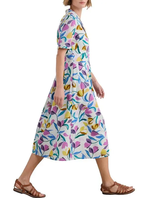 SEASALT CORNWALL Tulips Organic Cotton Shirtdress - Collaged Tulips Chalk