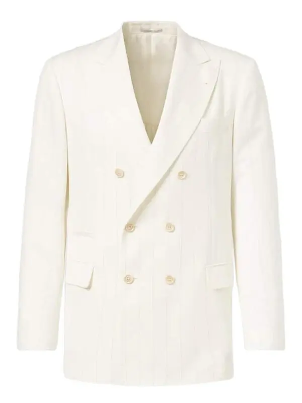 Brunello Cucinelli Pinstripe Wool And Cotton Suit Jacket - White