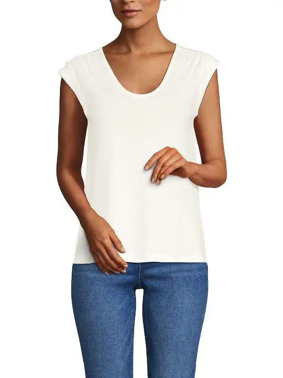 LANDS' END Linen Blend Cap Sleeve Tee - Ivory