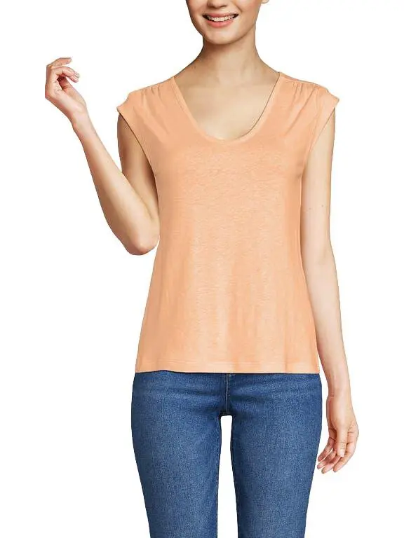 LANDS' END Linen Blend Cap Sleeve Tee - Peach Sorbet