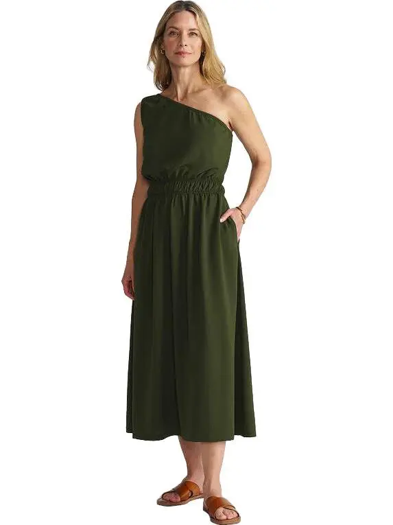 LANDS' END Creaseless One-shoulder Midi Dress - Dark Cilantro Green