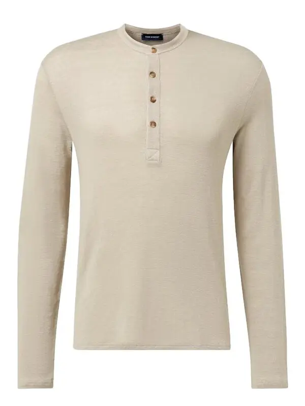 Thom Sweeney Linen-blend Henley Shirt - Beige