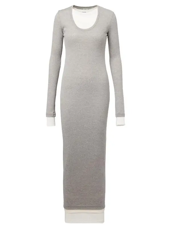 JIL SANDER Layered Cotton Jersey Maxi Dress - Grey