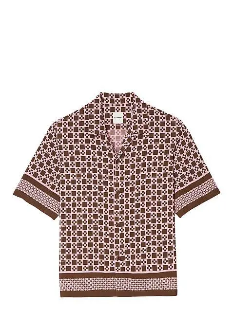 Sandro Square Cross-print Short-sleeve Satin Shirt - Baby Pink