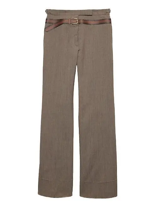 Prada 3d Belt-print Straight-leg Wool-blend Trousers - Grey
