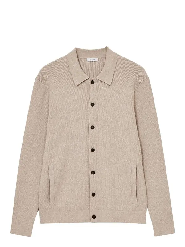 REISS Saint Ribbed Cardigan - Oatmeal Melange