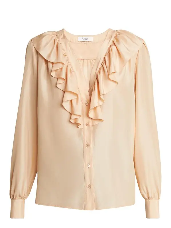 Chloé Ruffled V-neck Silk Blouse - Biscuit Pink