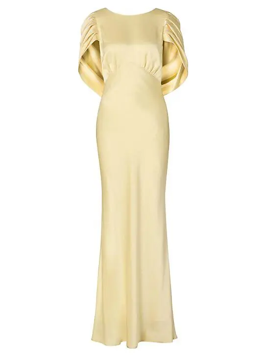 MALINA Louise Draped-back Satin Maxi Dress - Lemon