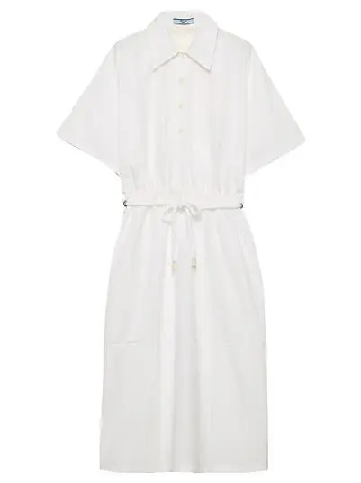 Prada Waist-tie Cotton-poplin Midi Shirt Dress - White