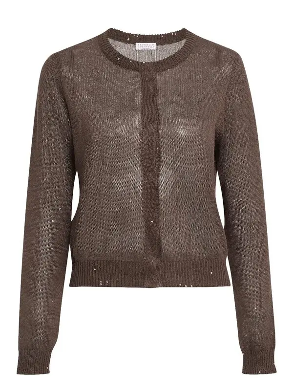 Brunello Cucinelli Linen Paillette Knit Cardigan - Brown