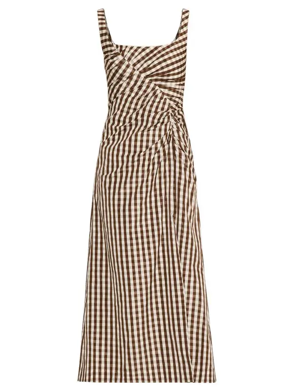 Lela Rose Plaid Taffeta Ruched Midi Dress - Walnut