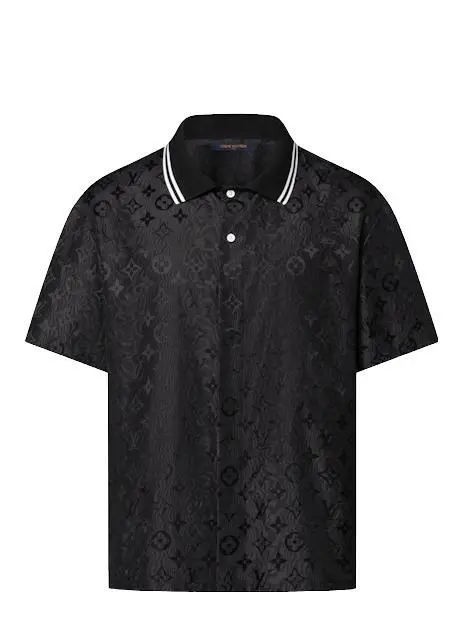LOUIS VUITTON Monogram Moire Jacquard Shortsleeved Silk Shirt - Black