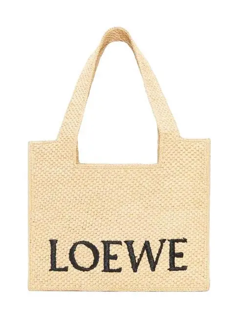 Loewe Medium Font Raffia Tote - Natural