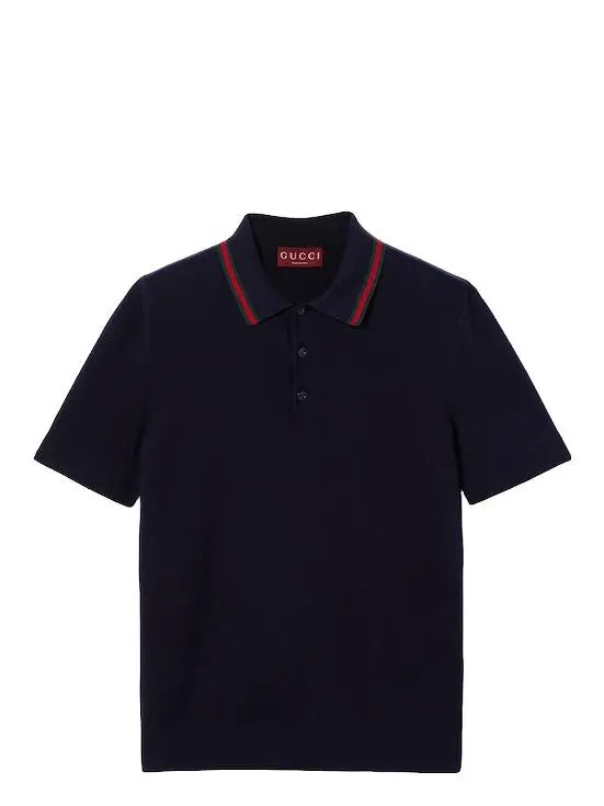 Gucci Silk Cotton Polo Shirt With Web - Blue