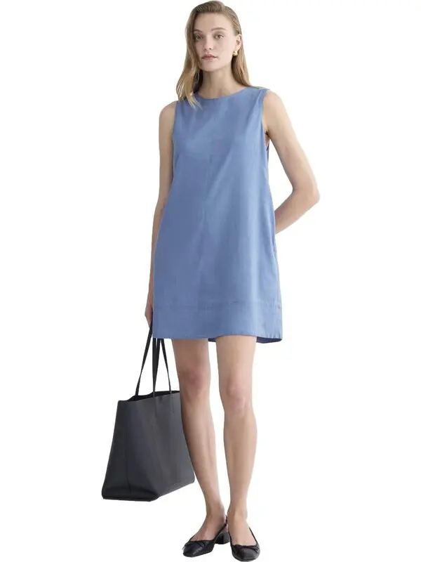 Everlane Shift Dress In Stretch Linen - Bluebell