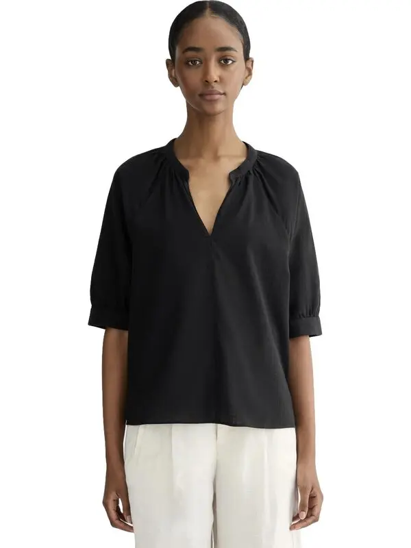 Everlane Gauze Gathered Top - Black