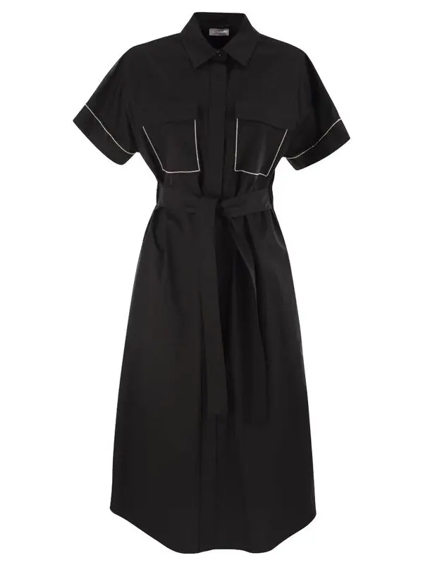 Peserico Light Stretch Cotton Satin Chemisier Dress - Black