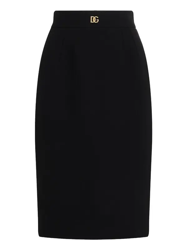 Dolce & Gabbana Wool Midi Pencil Skirt With Dg Logo - Black