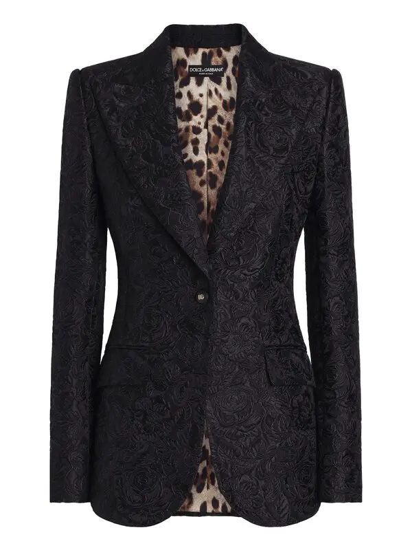 Dolce & Gabbana Floral Quilted Jacquard Turlington Jacket - Black