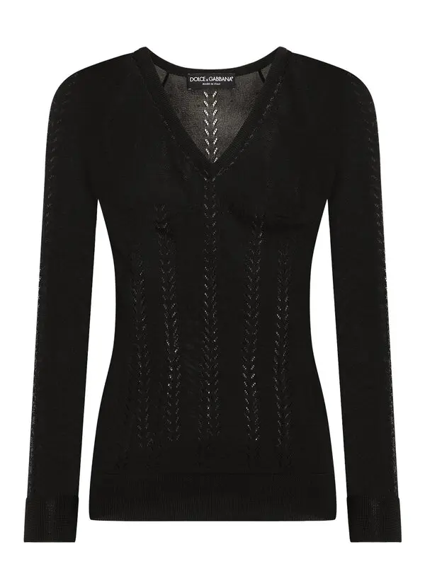 Dolce & Gabbana Silk V-neck Sweater - Black