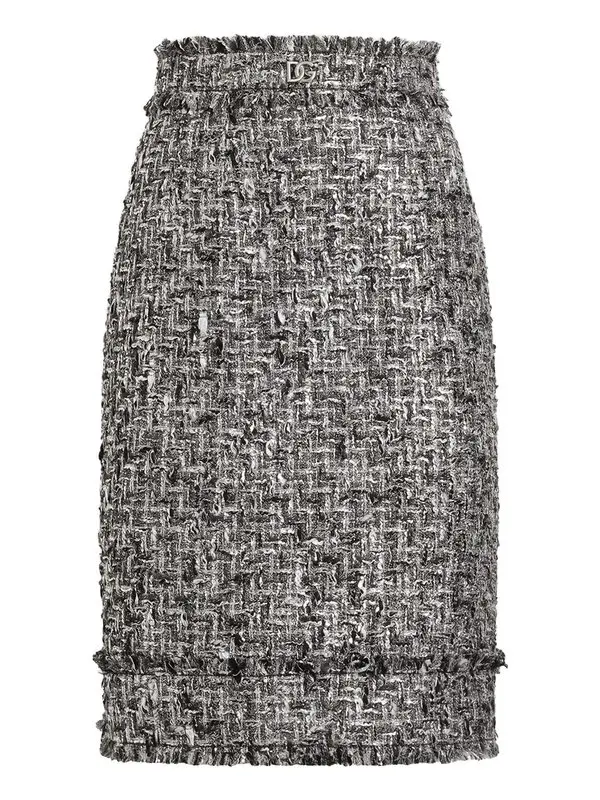 Dolce & Gabbana Raschel Tweed Midi Pencil Skirt With Dg Logo - Multicolor