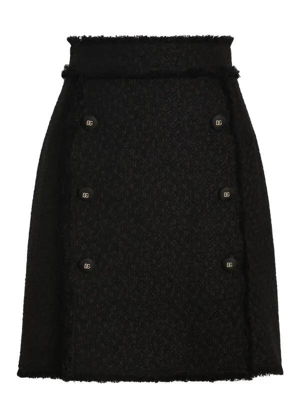 Dolce & Gabbana Short Raschel Tweed Skirt With Decorative Dg Logo Buttons - Black