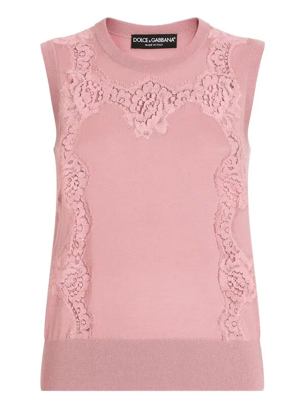 Dolce & Gabbana Wool Tank Top With Lace Inlay - Pink