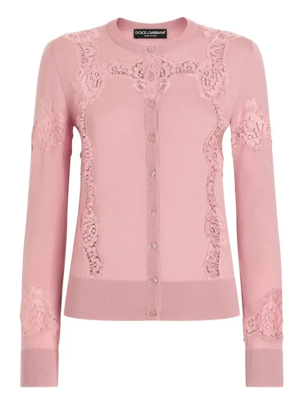 Dolce & Gabbana Wool Cardigan With Lace Inlay - Pink