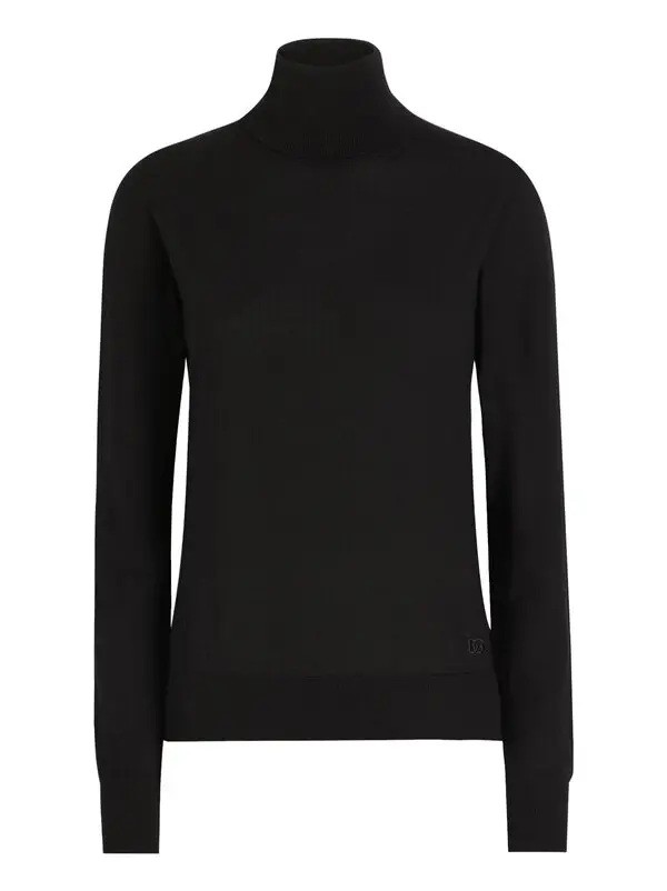 Dolce & Gabbana Wool Turtle-neck Sweater With Dg Logo - Black