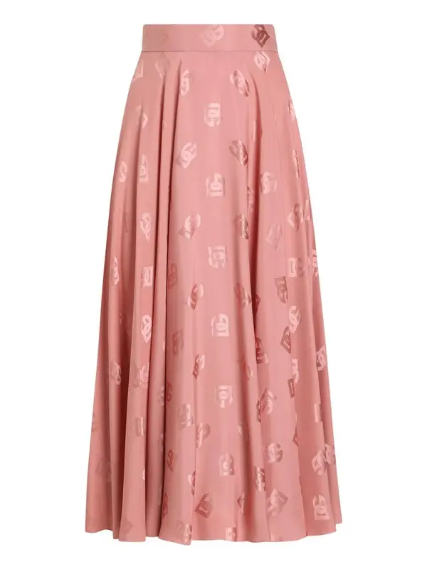Dolce & Gabbana Silk Jacquard Circle Skirt With Dg Logo - Pink