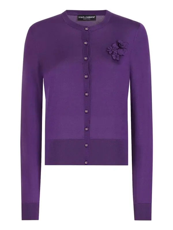 Dolce & Gabbana Silk Round-neck Cardigan - Purple