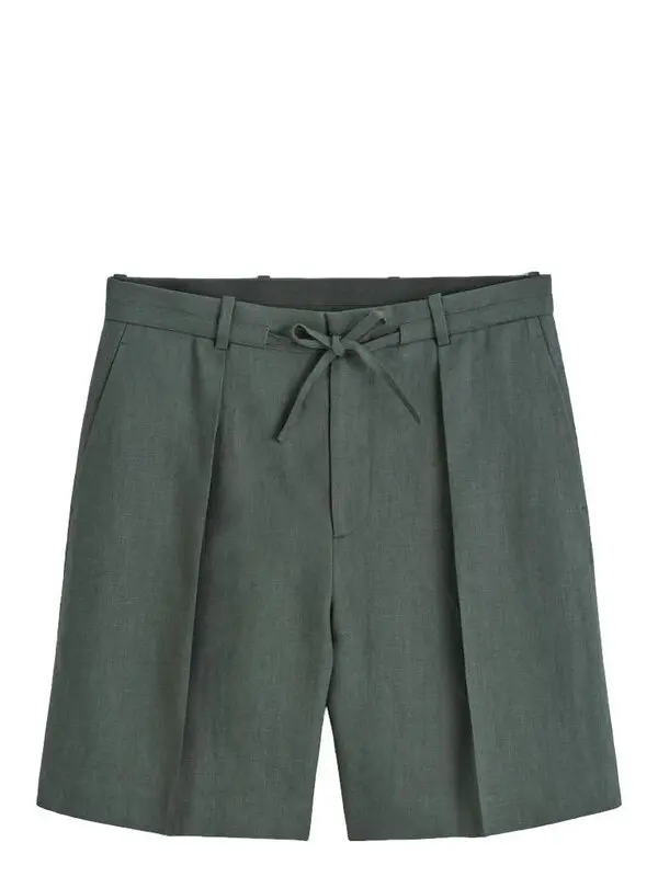 Cos Tailored Drawstring Linen Shorts - Green