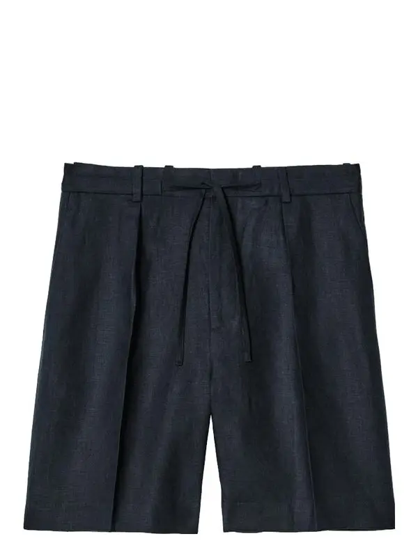 Cos Tailored Drawstring Linen Shorts - Navy