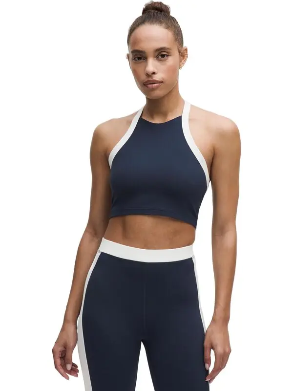 Lululemon Nulu Cropped Halter Tank Top Light Support - Club Blue/white