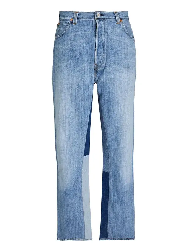 RE/DONE WITH LEVI'S Levi's Patchwork High-rise Straight-leg Jeans - Light Denim